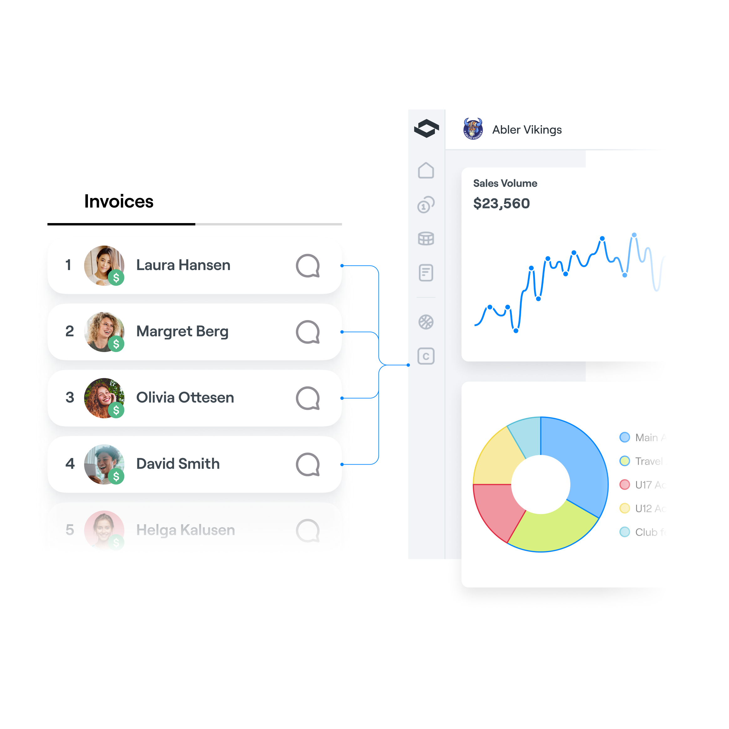 Sports club invoice management and analytics dashboard showing member ...