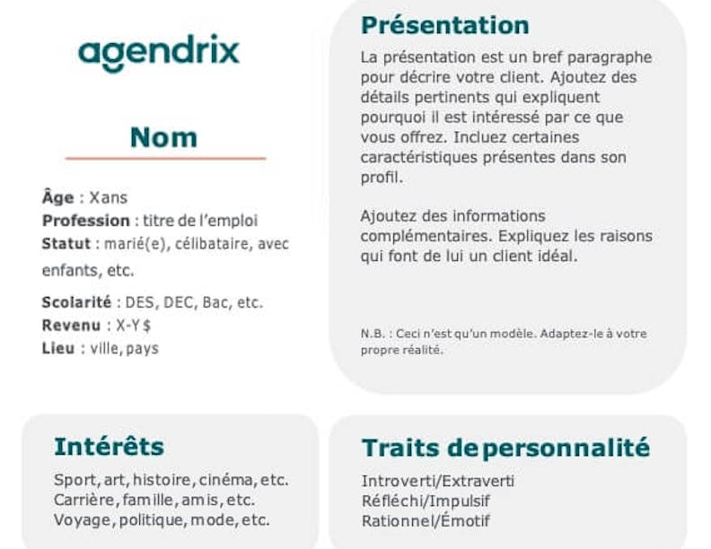Modèle et exemples de profils clients gratuits à télécharger | Agendrix Modèle et exemples de profils clients gratuits à télécharger | Agendrix