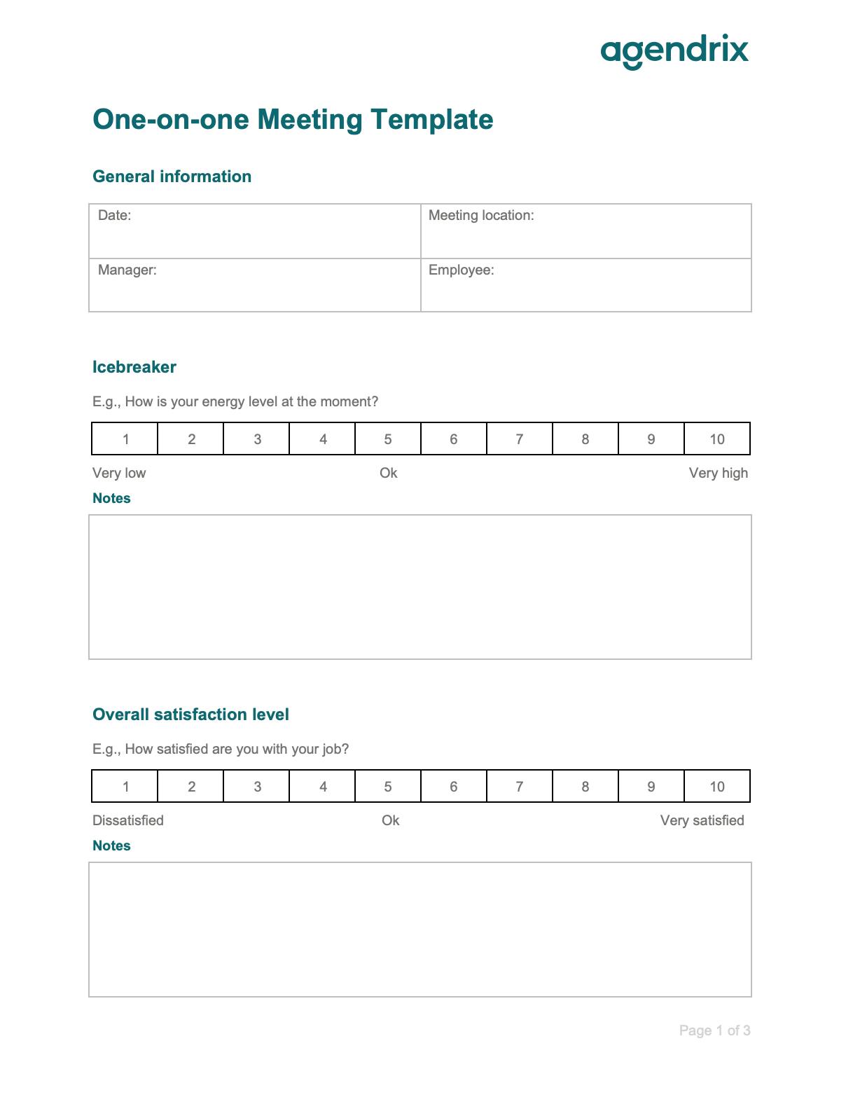 One on One Meeting Template Agendrix One on One Meeting Template Agendrix