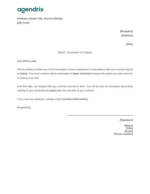 Free Contract Termination Letter Template to Download | Agendrix