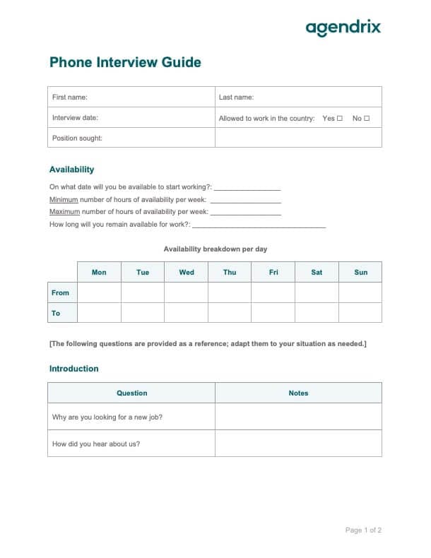 Free Phone Interview Guide Template to Download | Agendrix