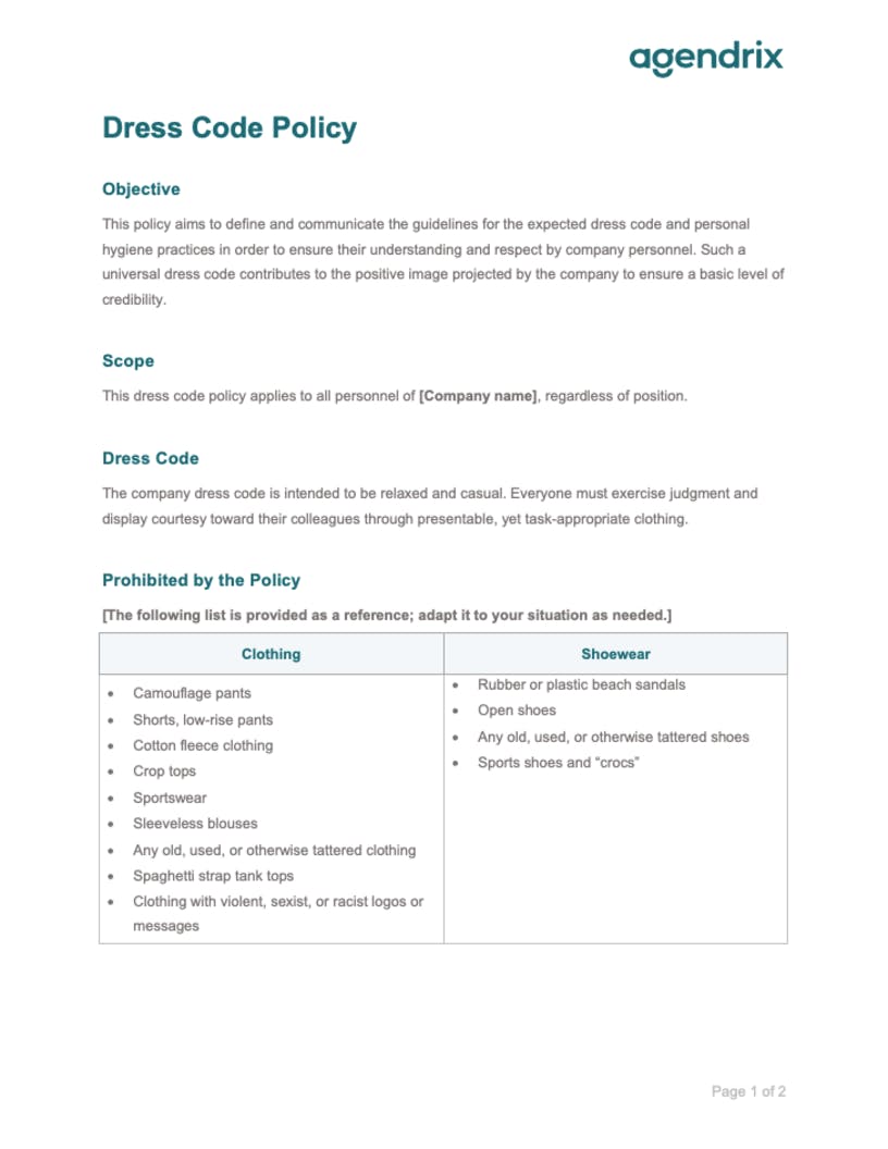 Download Free Dress Code Policy Sample | Agendrix