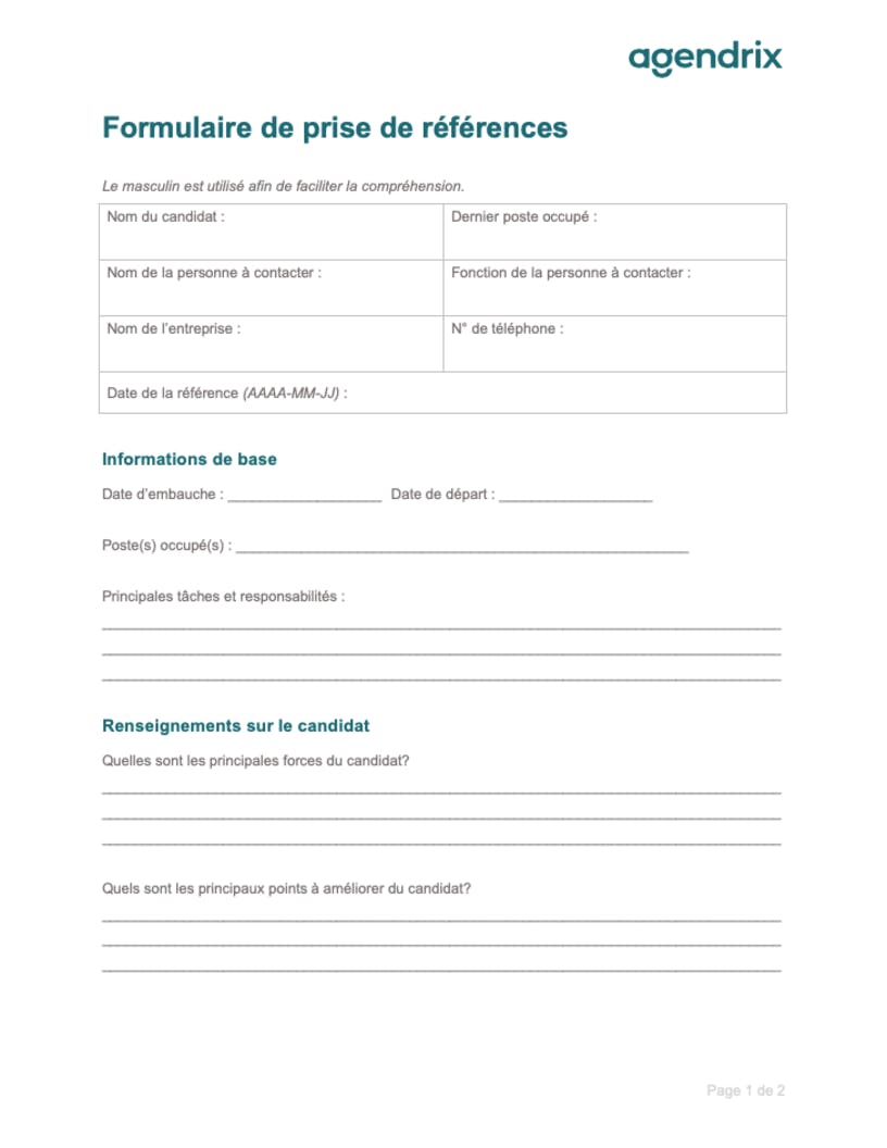 Formulaire de prise de références gratuit à télécharger | Agendrix