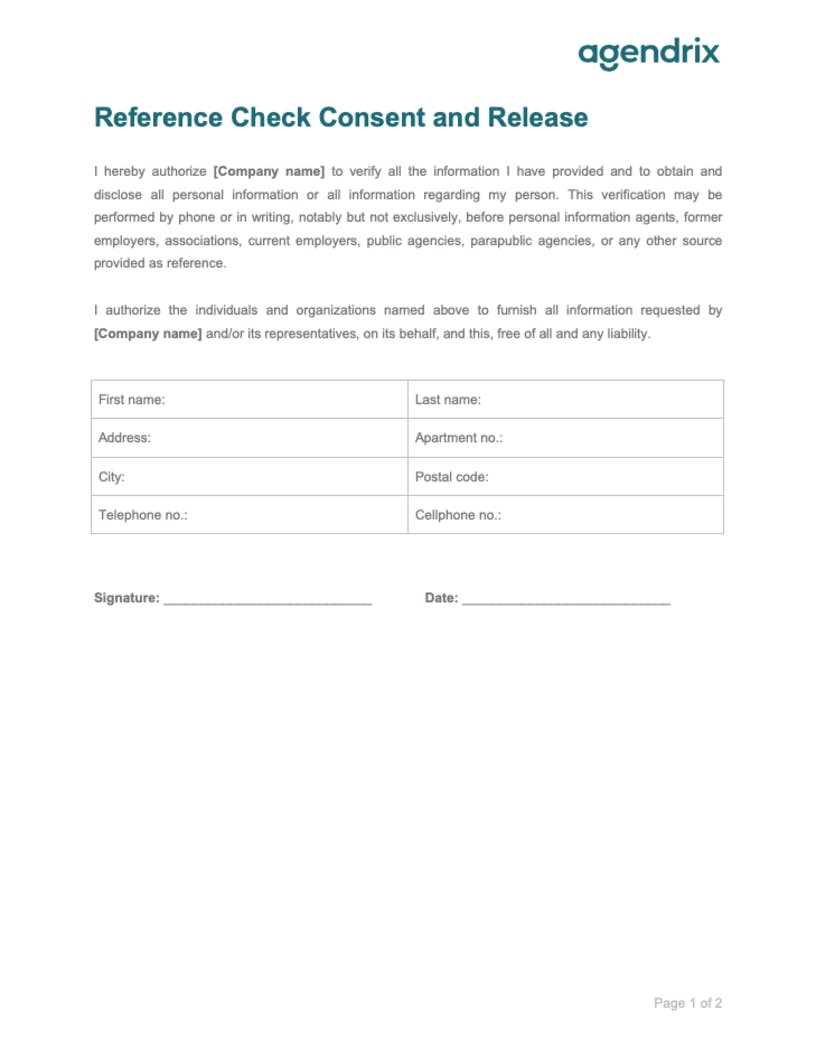 Download Free Reference Check Consent and Release Form | Agendrix