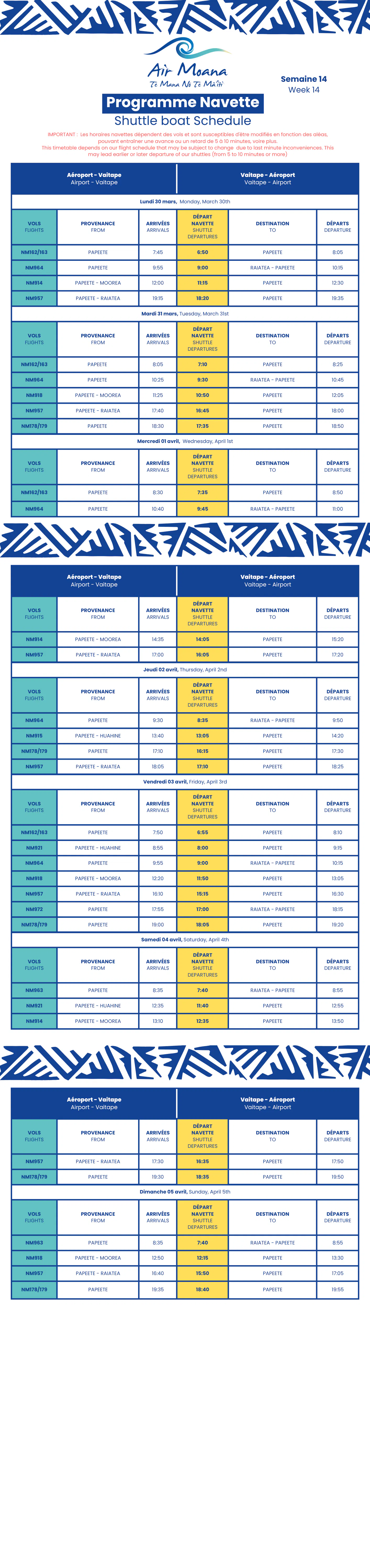 Navette Bora Bora - Horaires et informations | Air Moana