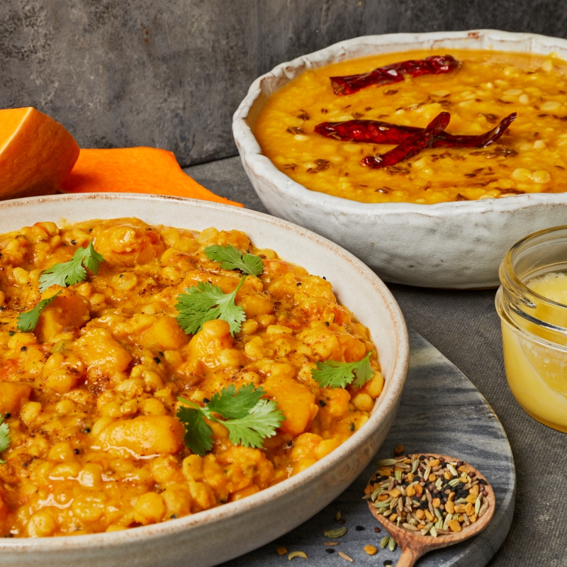 From New Indian Basics: Panch Phoran Channa Dal with Pumpkin