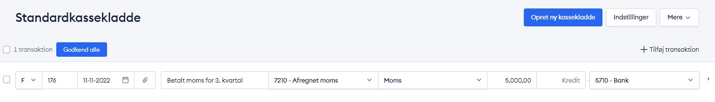 Bogføring af momsbetalingen | Billy regnskabsprogram