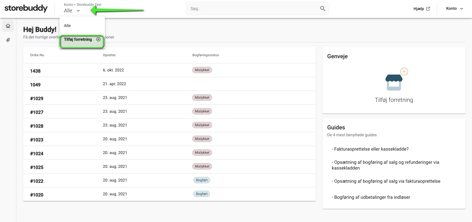 Integrer shopify via storebuddy | Billy regnskabsprogram