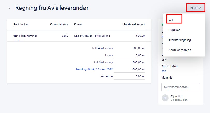 Annuller eller ret en regning | Billy regnskabsprogram