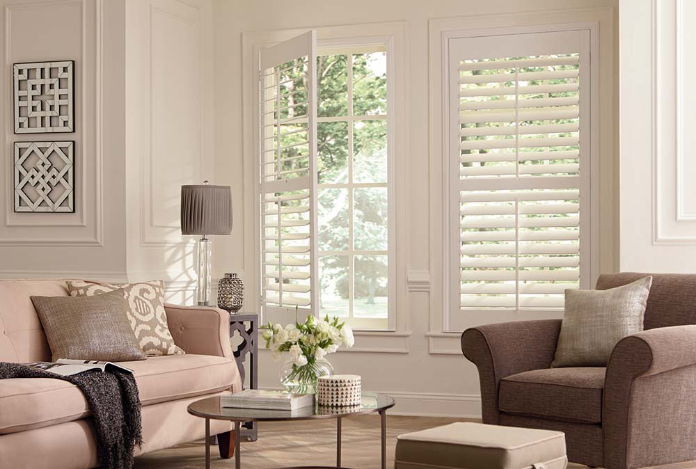 Living room plantation shutters store