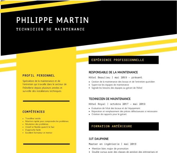 Exemple de CV de technicien de maintenance - Cadremploi