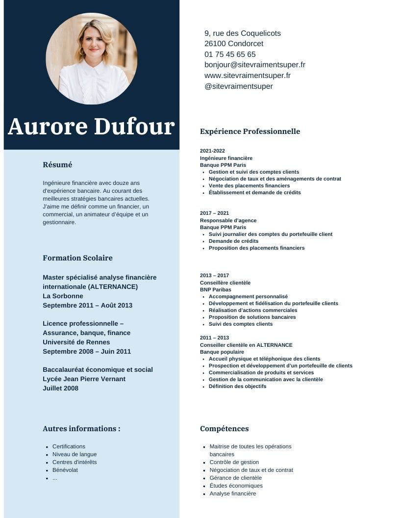 Exemple de CV et conseils pour un métier de la banque - Cadremploi Exemple de CV et conseils pour un métier de la banque - Cadremploi