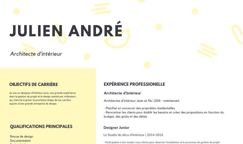 4 exemples gratuits de CV d’architecte - Cadremploi