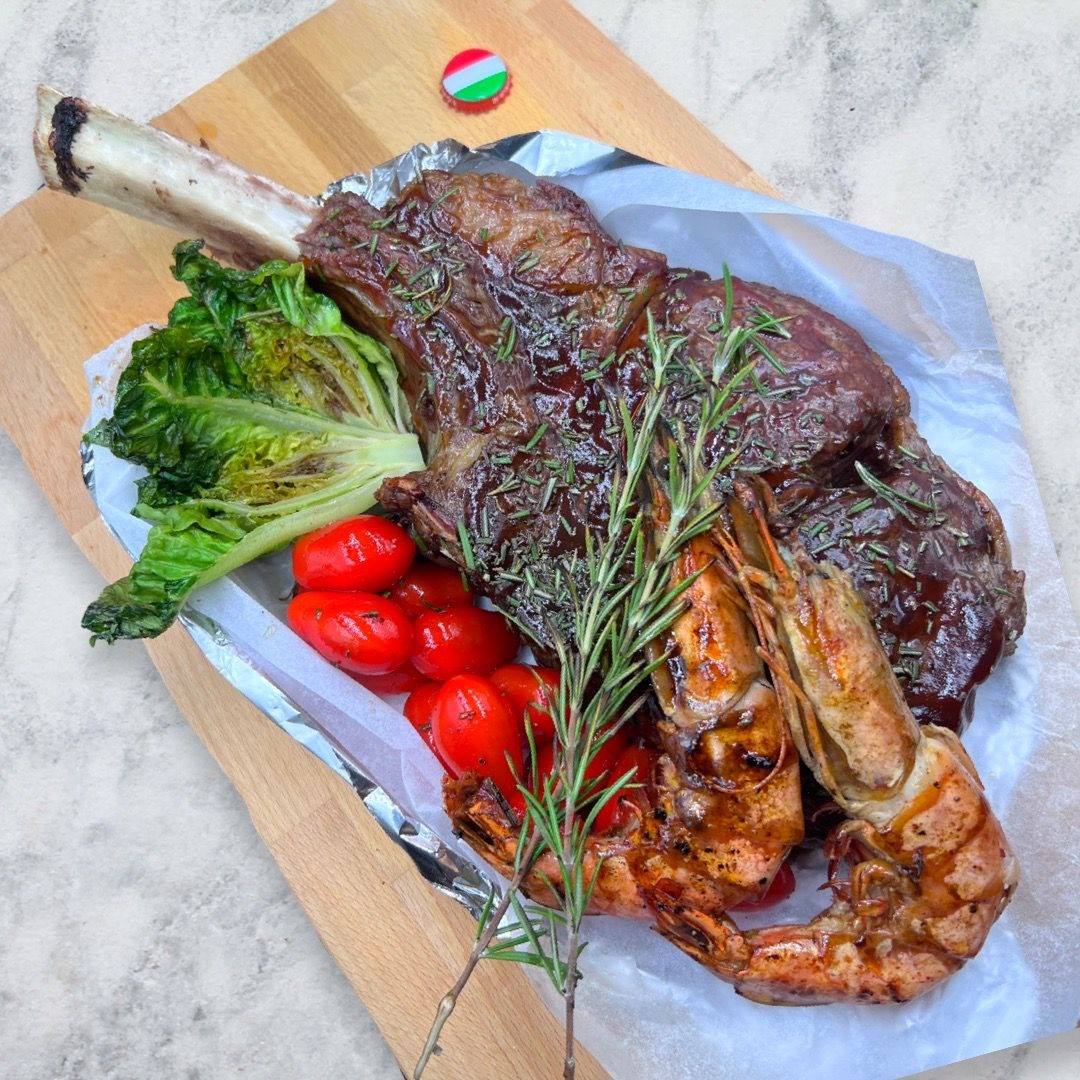 Recipe - Angus Beef Tomahawk & Grilled Tiger Prawns | Casinetto