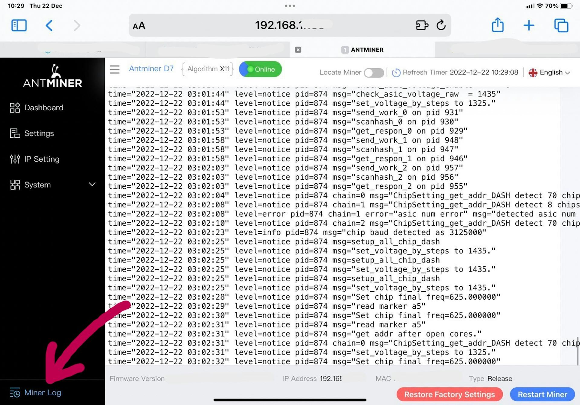 ขั้นตอนการดาวน์โหลด Log ของเครื่องขุด ASIC
