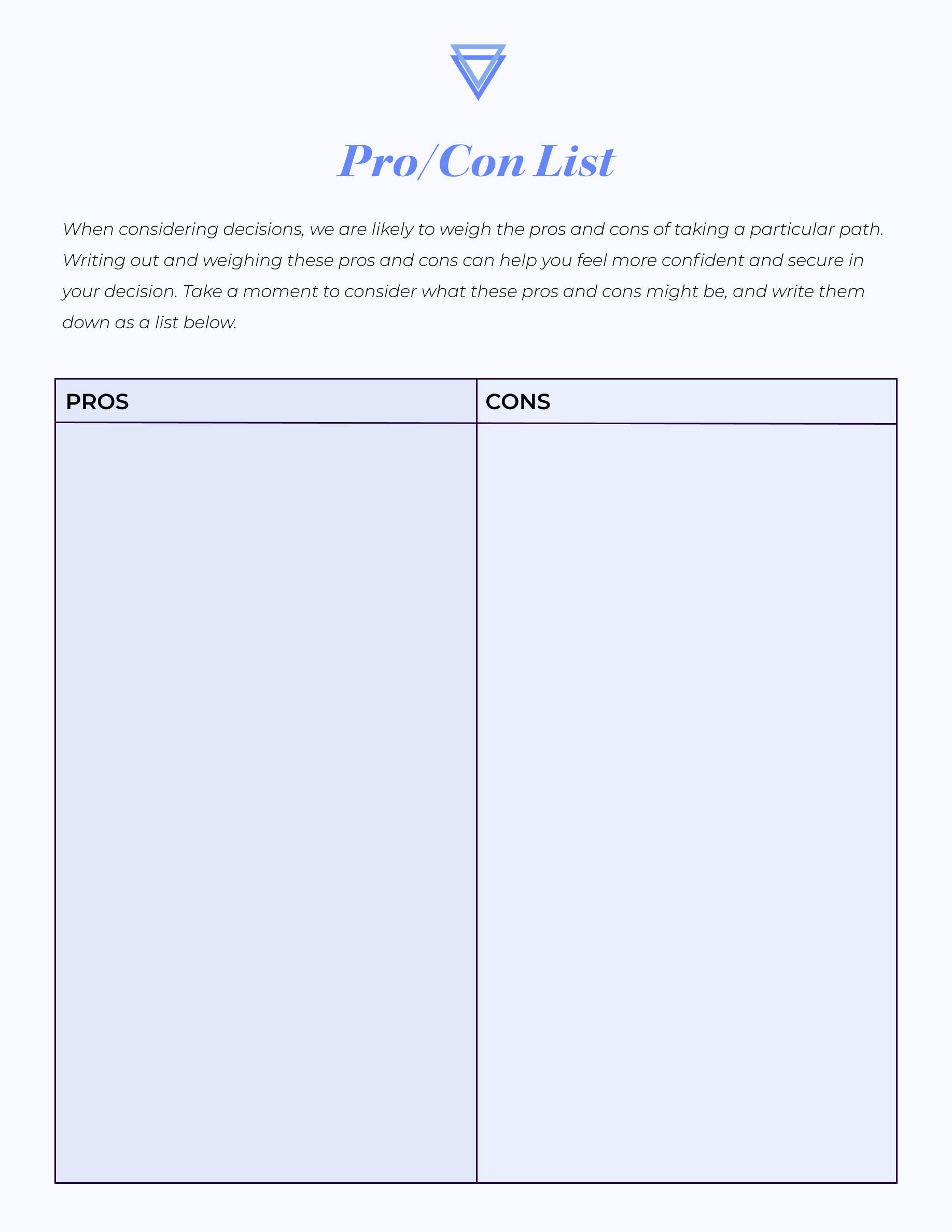 Pros And Cons Chart