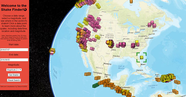 USGS Earthquake Data Visualized with Shake Finder – Cesium