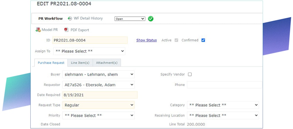 CMMS Purchase Request | CHAMPS Software