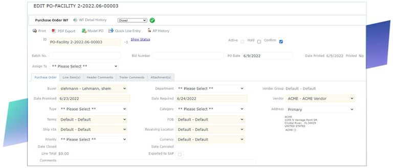 CMMS Purchase Order | CHAMPS Software
