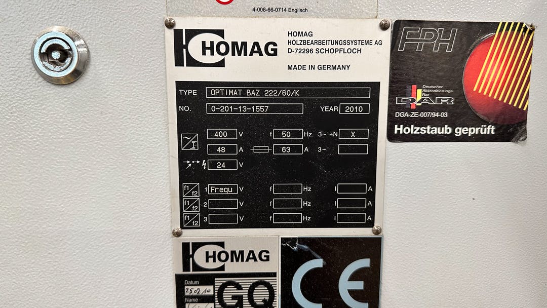 Year 2010 Homag Optimat Baz 222 60 K Cnc Router High Precision