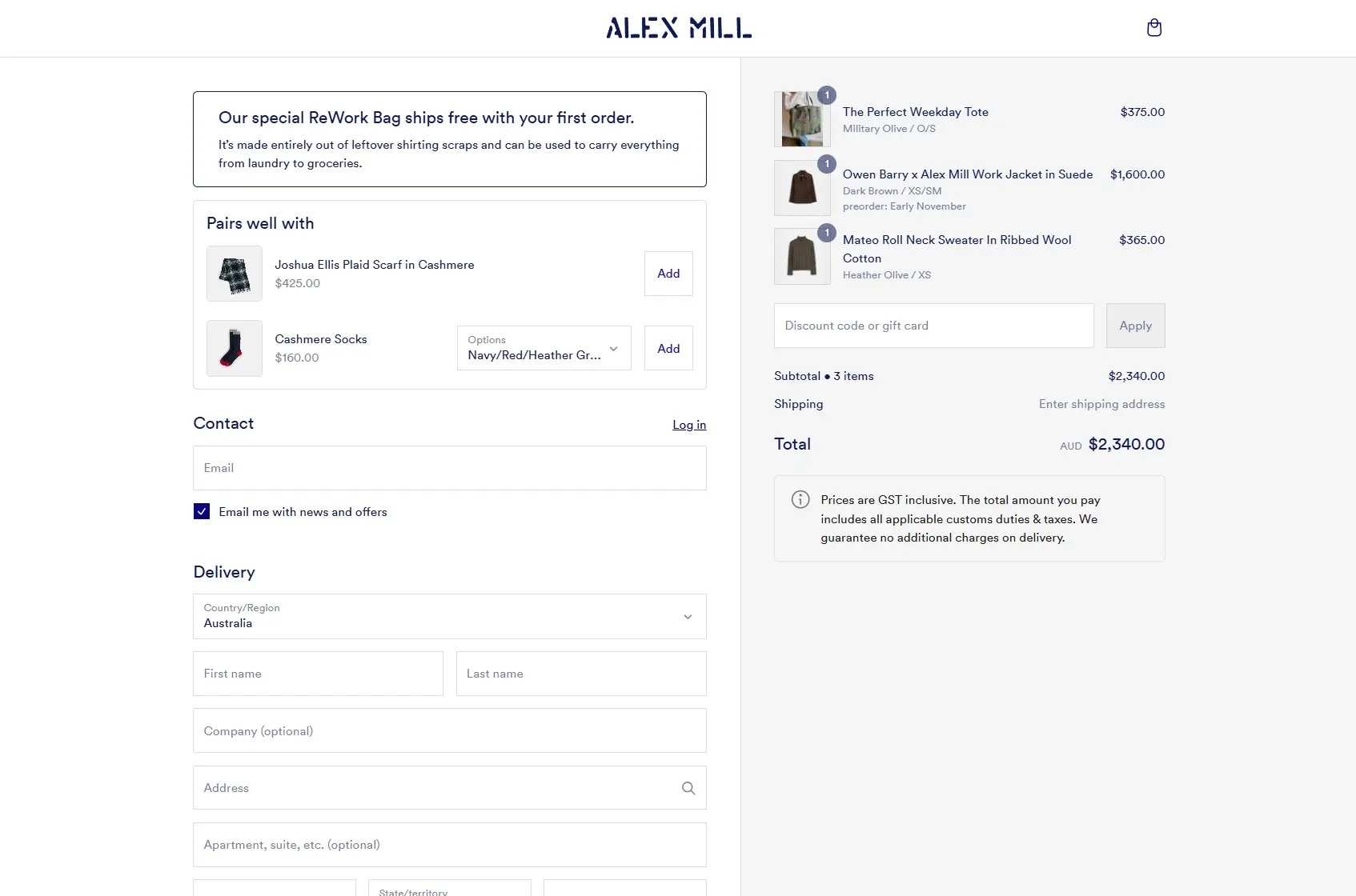 Alex Mill Inspiration | Checkout Components