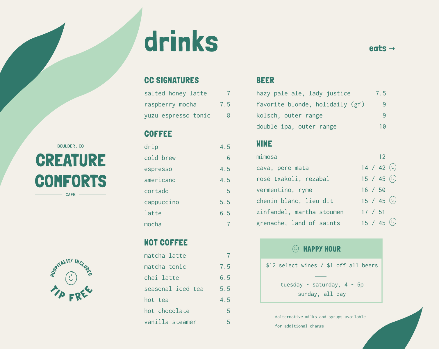 Menu • Creature Comforts Cafe
