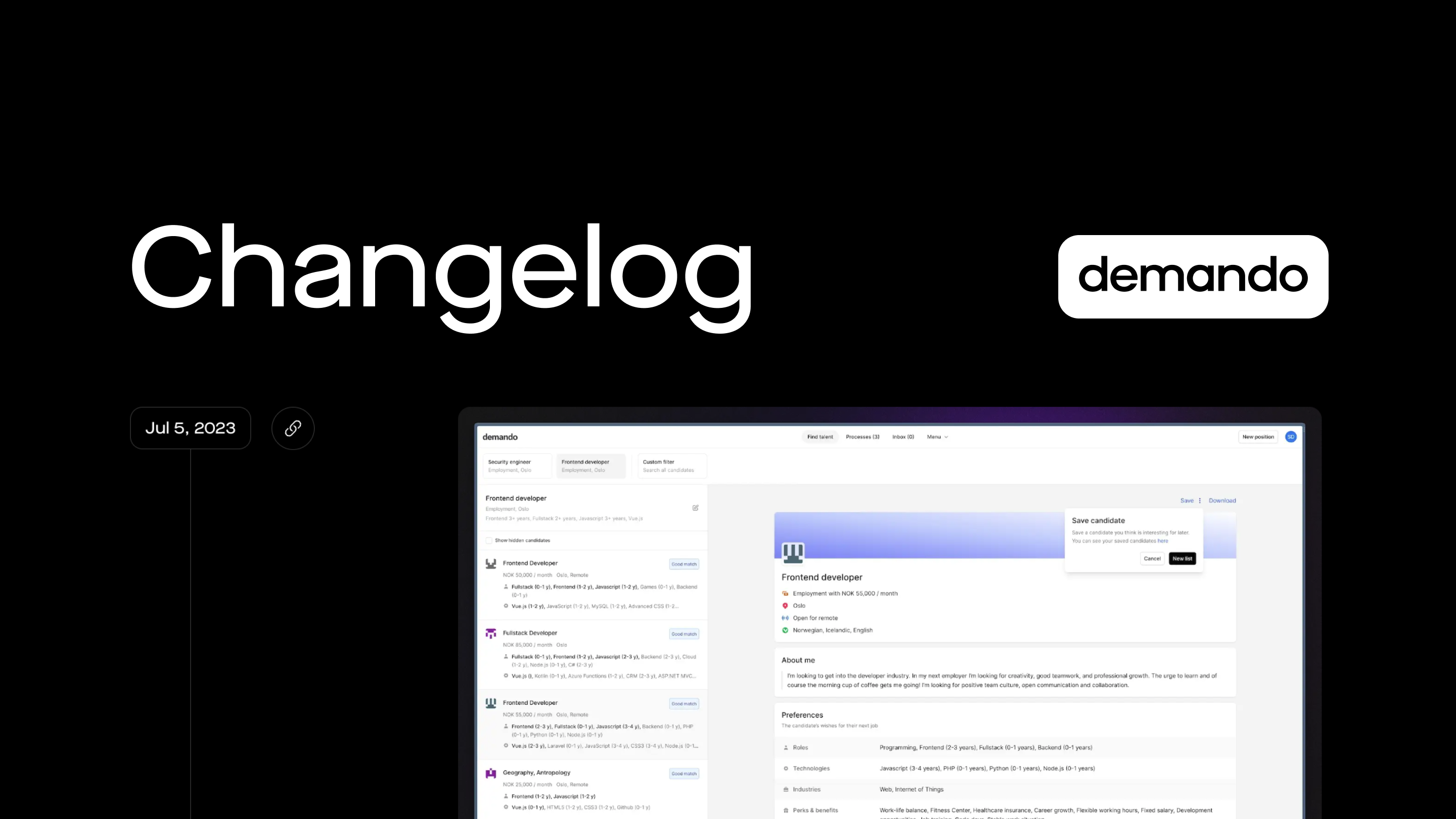 Changelog · Candidate platform
