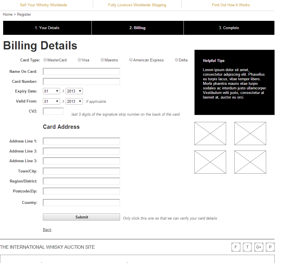 Auction Whisky Wireframe Billing Details