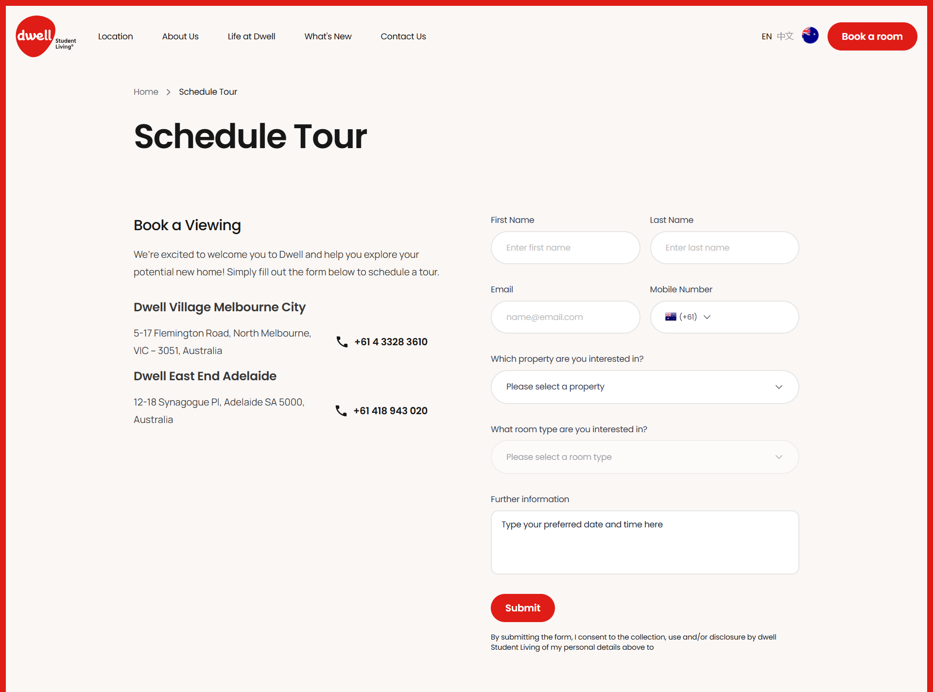 Schedule a Tour | Student Accommodation in Australia | Dwell Student Living