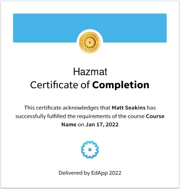 Free Hazmat certificate template | EdApp Microlearning | EdApp ...