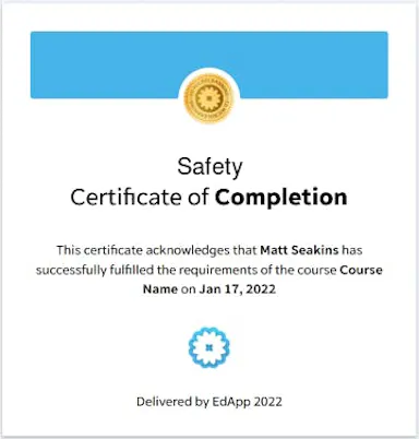 Free Safety certificate template | SC Training (formerly EdApp)