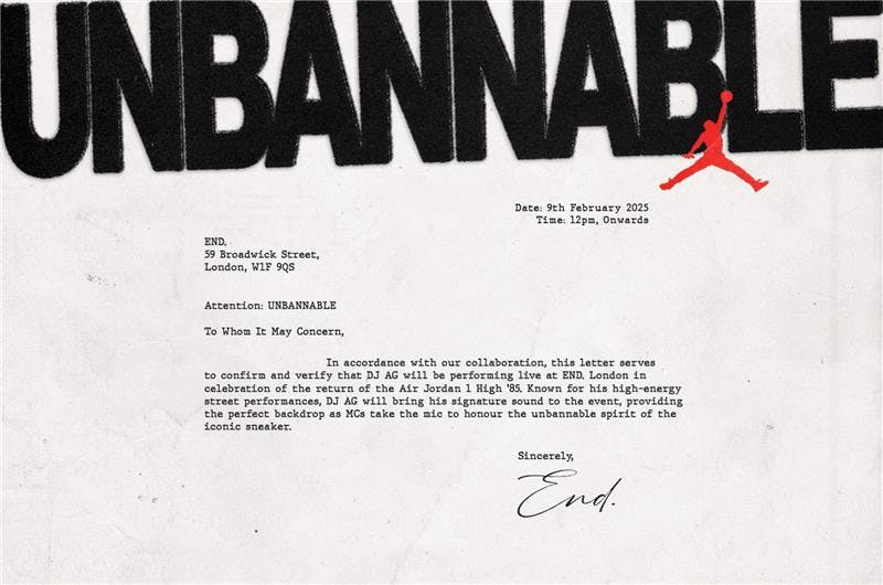 UNBANNABLE: DJ AG @ END. LONDON FOR AIR JORDAN 1 HIGH '85 | END. (SG)