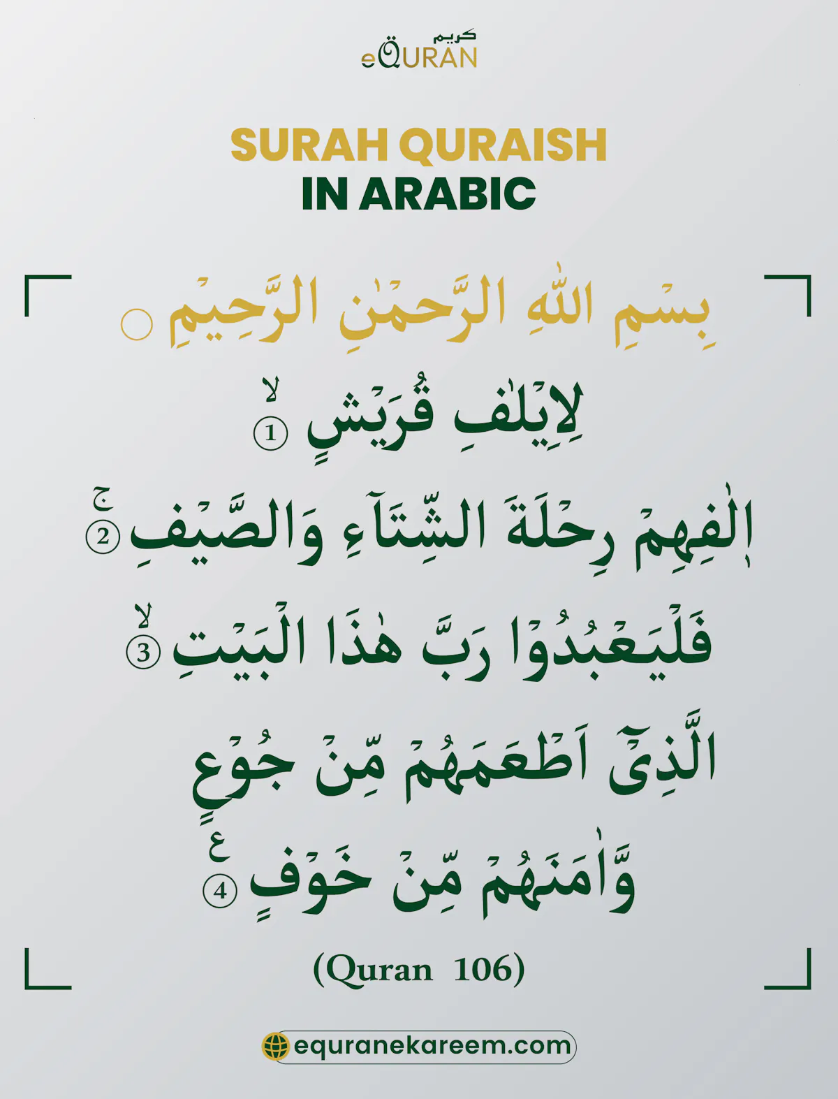 Surah Quraish with Translation and Translitration -Surah Quraish PDF ...