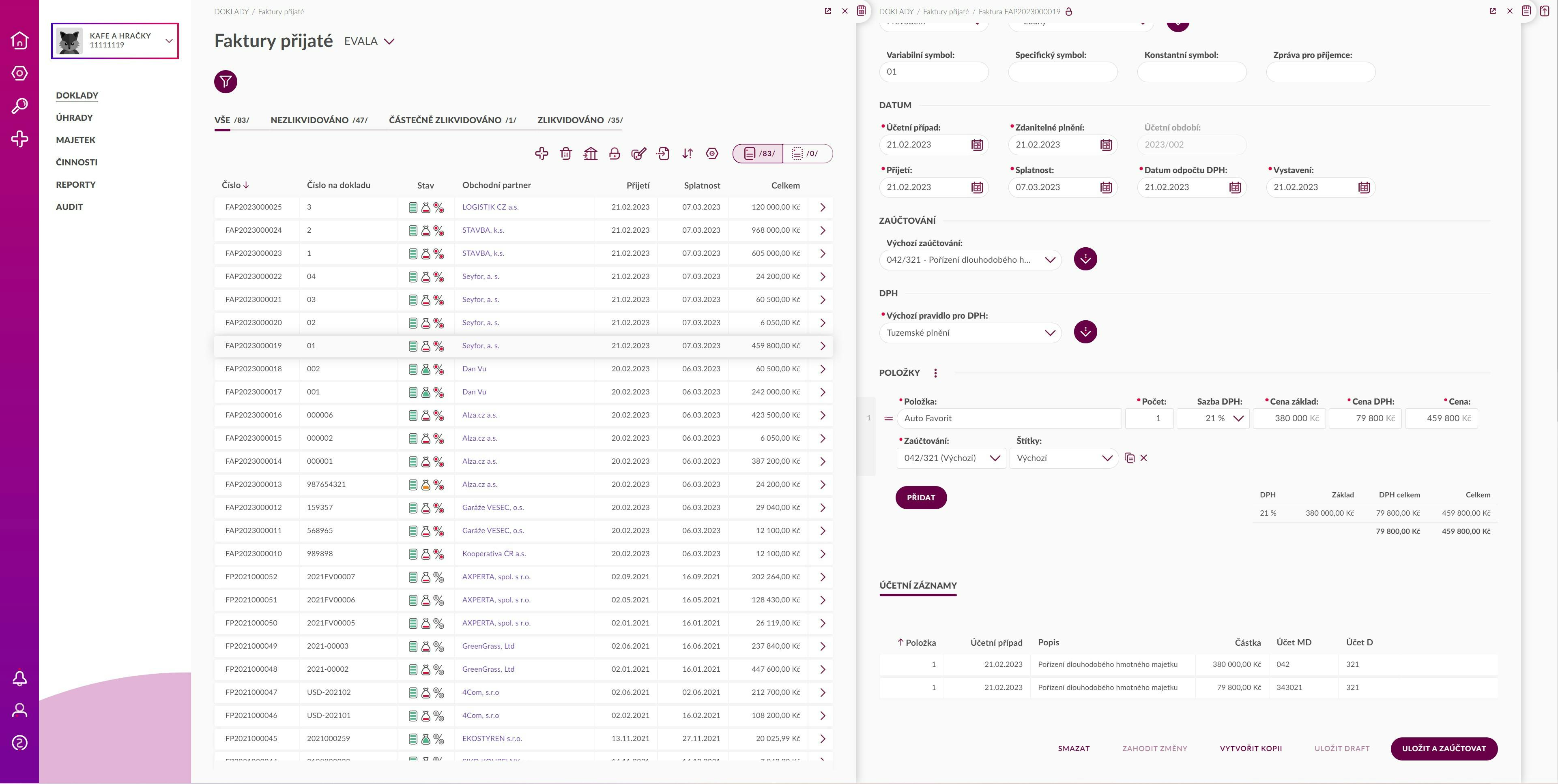 Evala - Jak založit kartu dlouhodobého majetku
