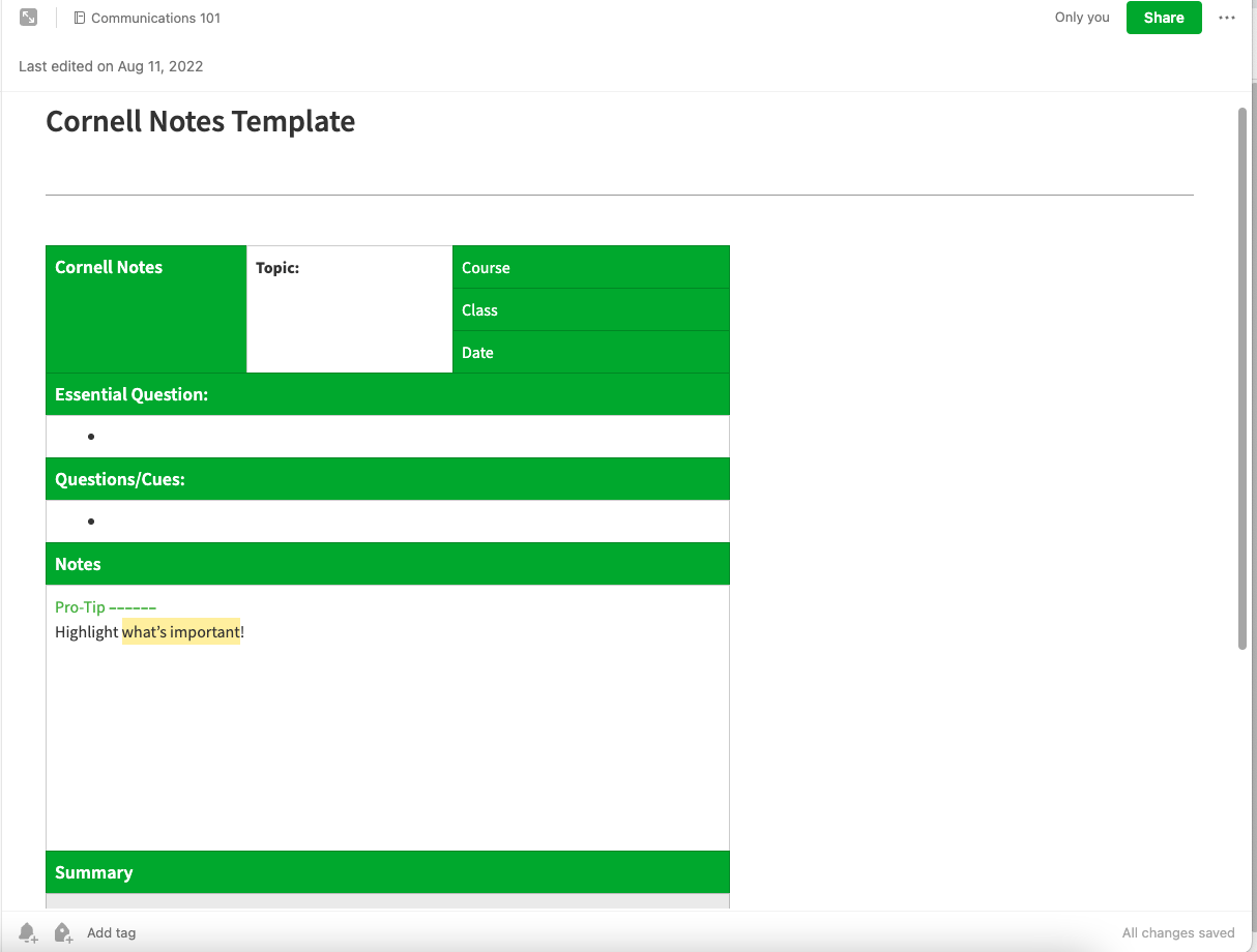 The Cornell Notes System: Five Words That Lead to Powerful Results