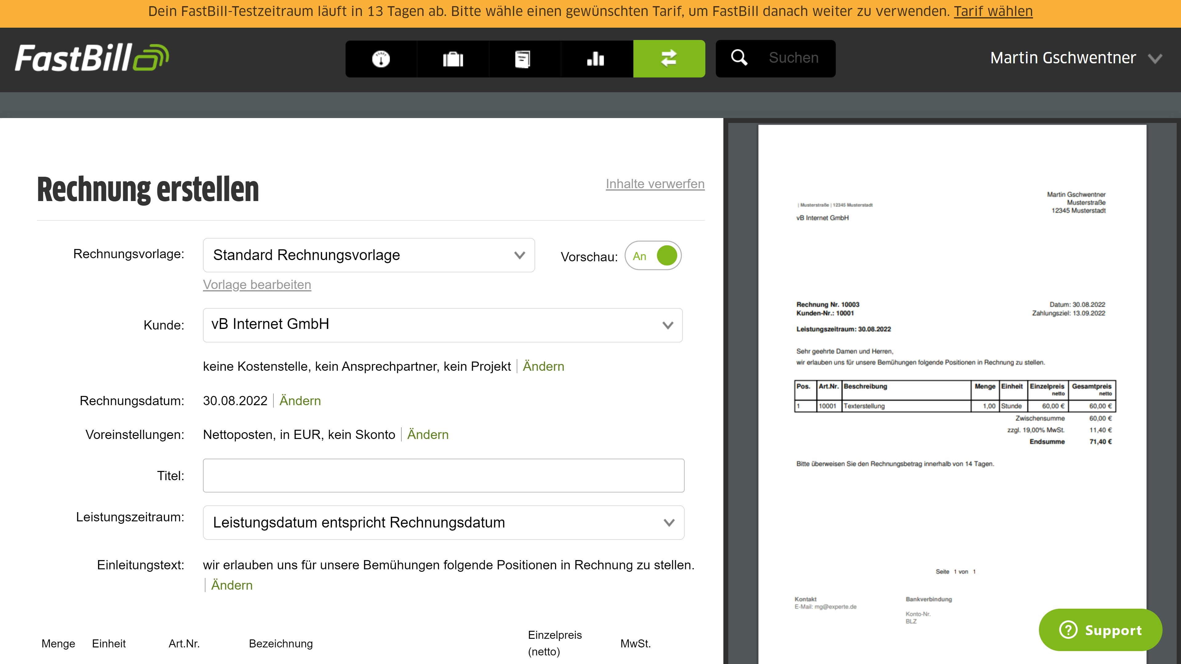 Fastbill Rechnung