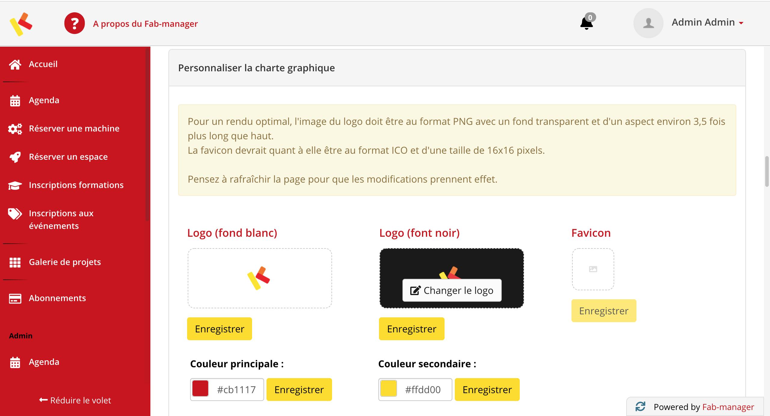 Onglet Personnalisation "Général" de Fab Manager