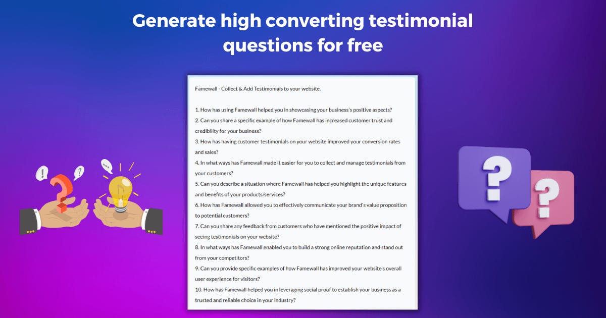 Testimonial Questions Generator for free