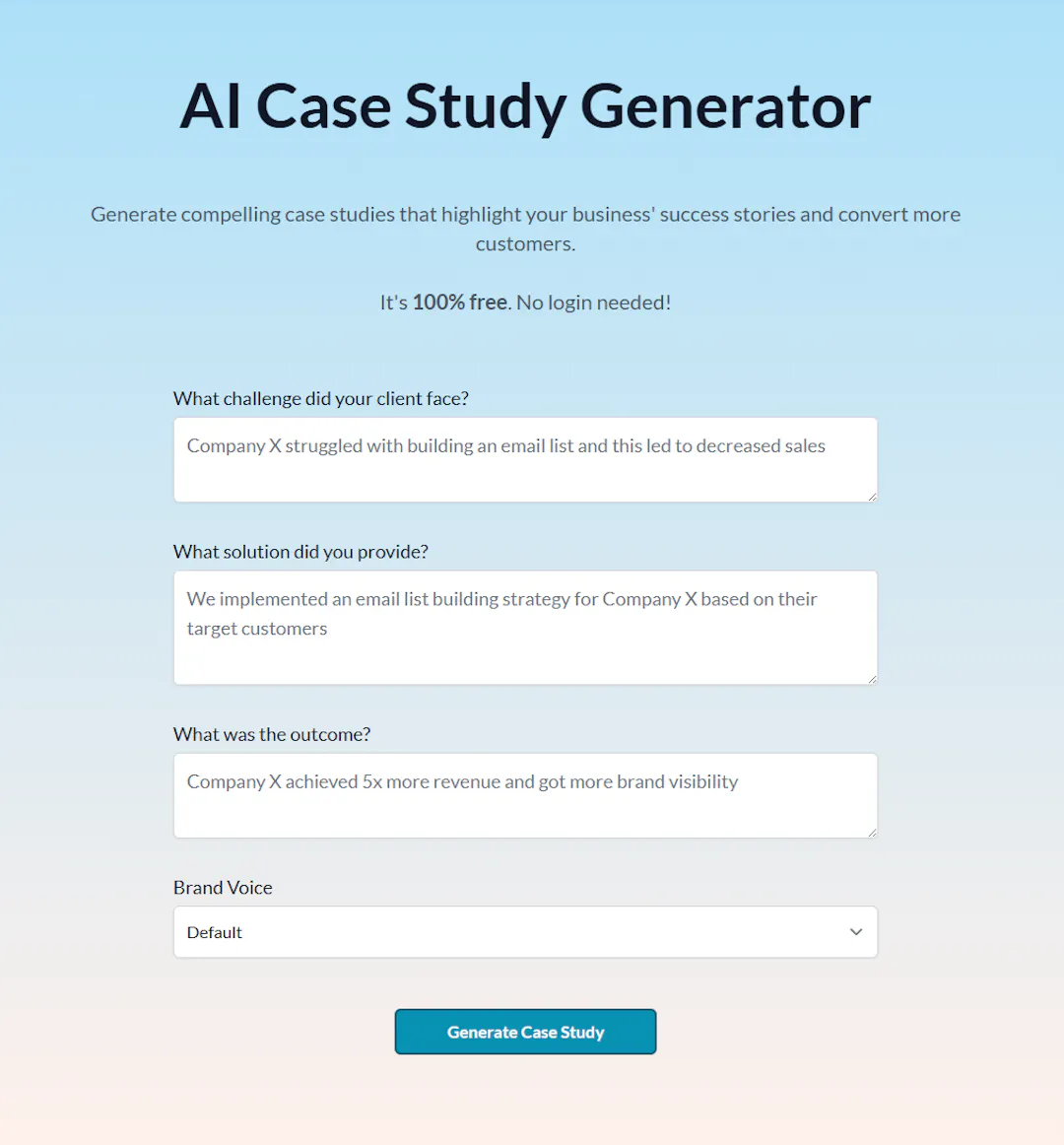 AI Case Study Generator | 100% Free & No Email Required