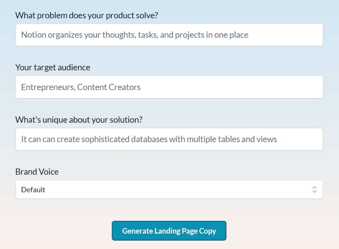 Free Landing Page Copy Generator