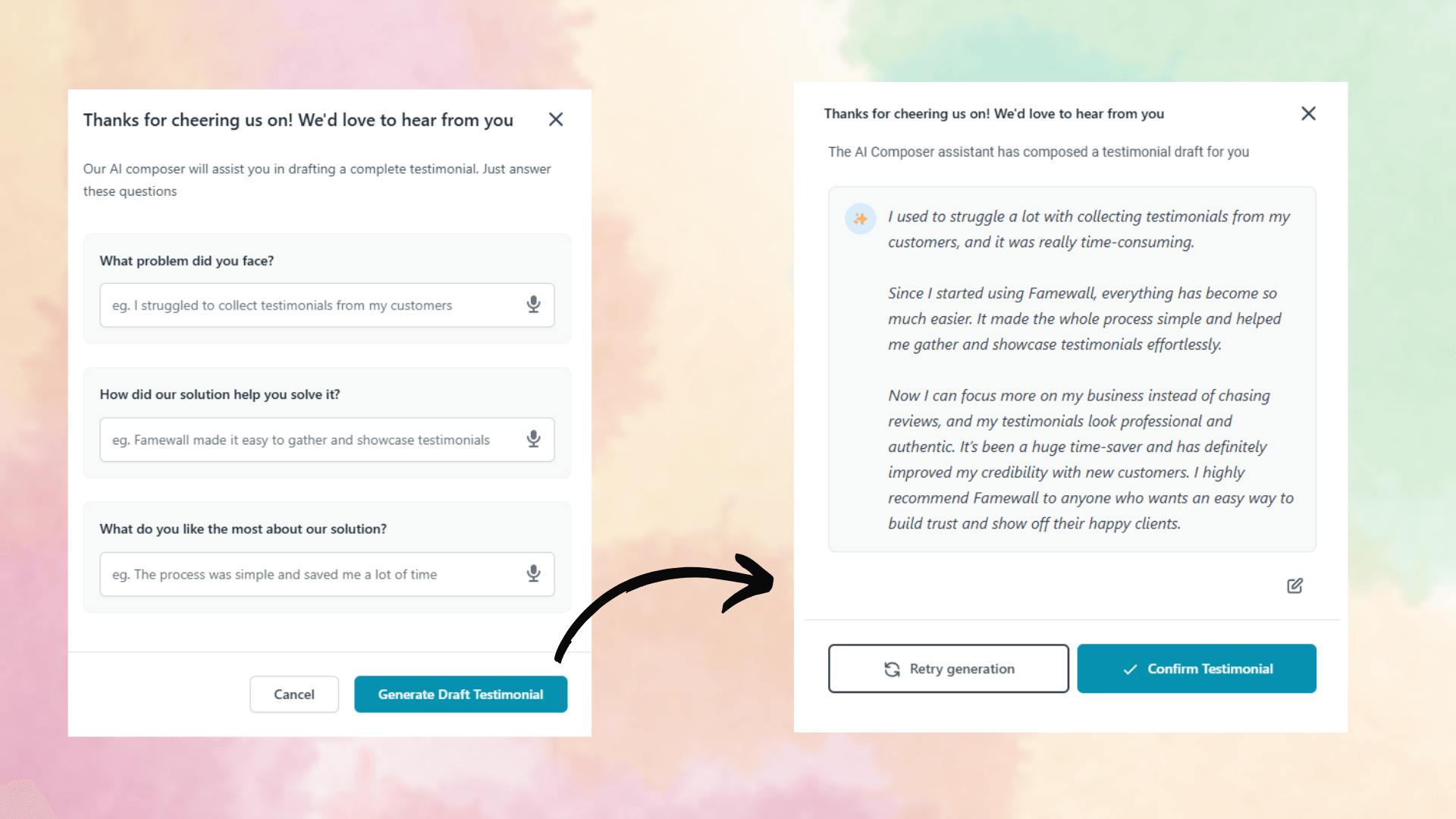 AI Testimonial Assistant | Famewall Collection Tool