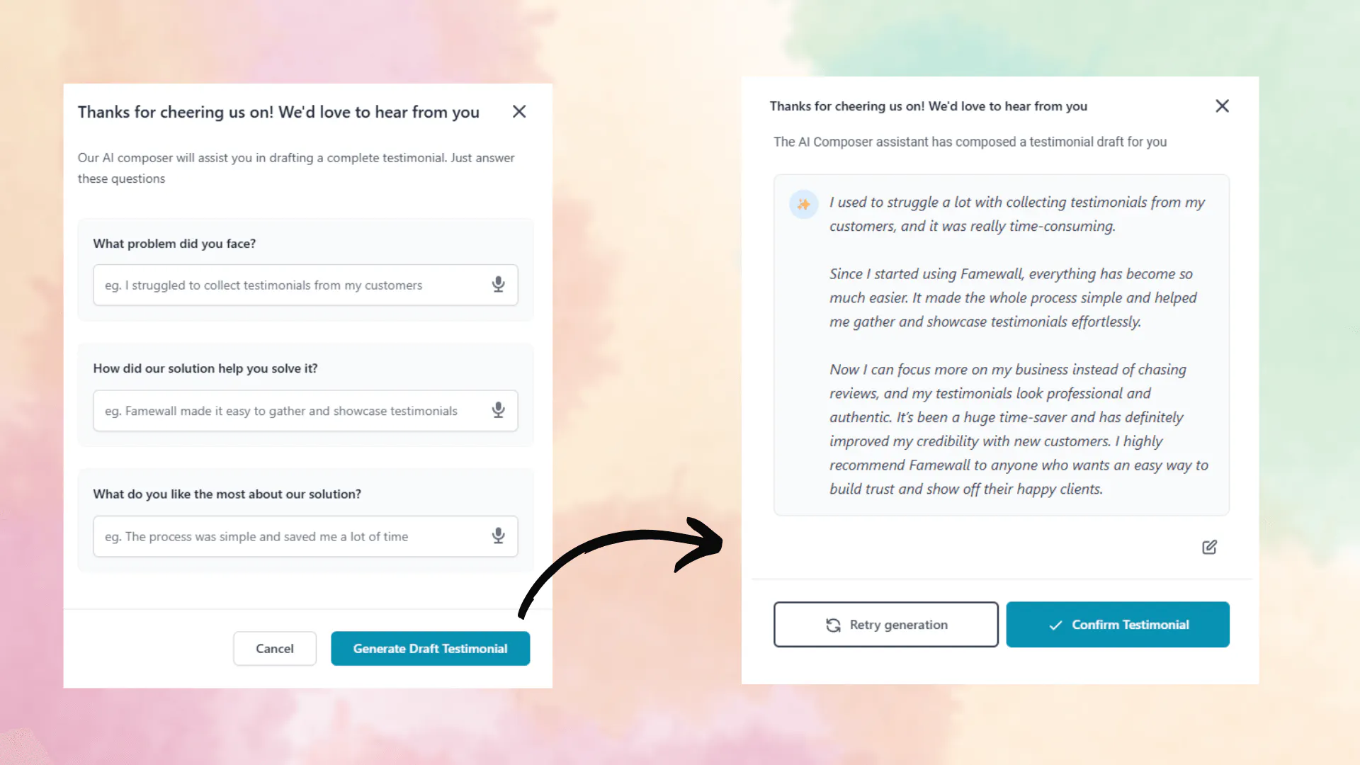 AI Testimonial Assistant | Famewall Collection Tool