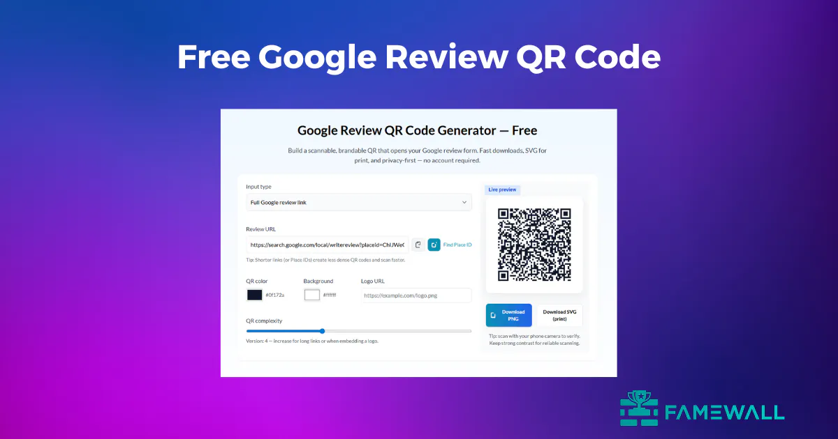 Google Review QR Code Generator — Free, Fast & Private