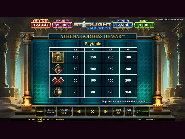 Starlight Jackpots Athena Goddess of War | Play Slot Games Online at ...