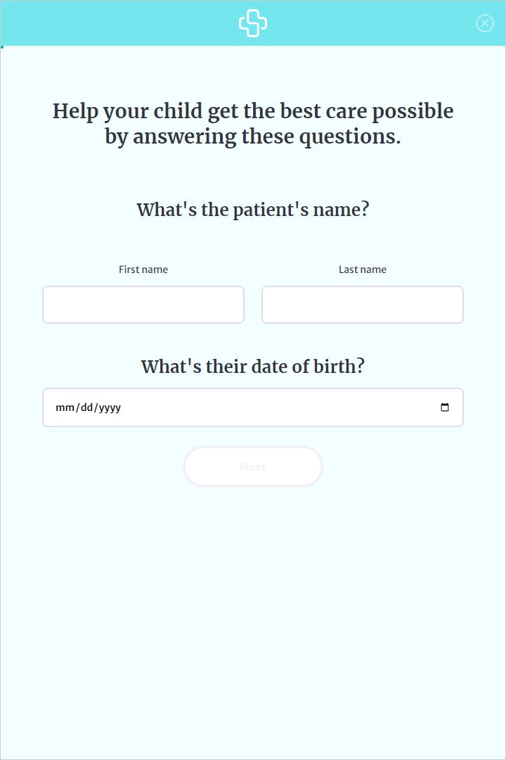 Pediatric symptom form template | Formsort.com