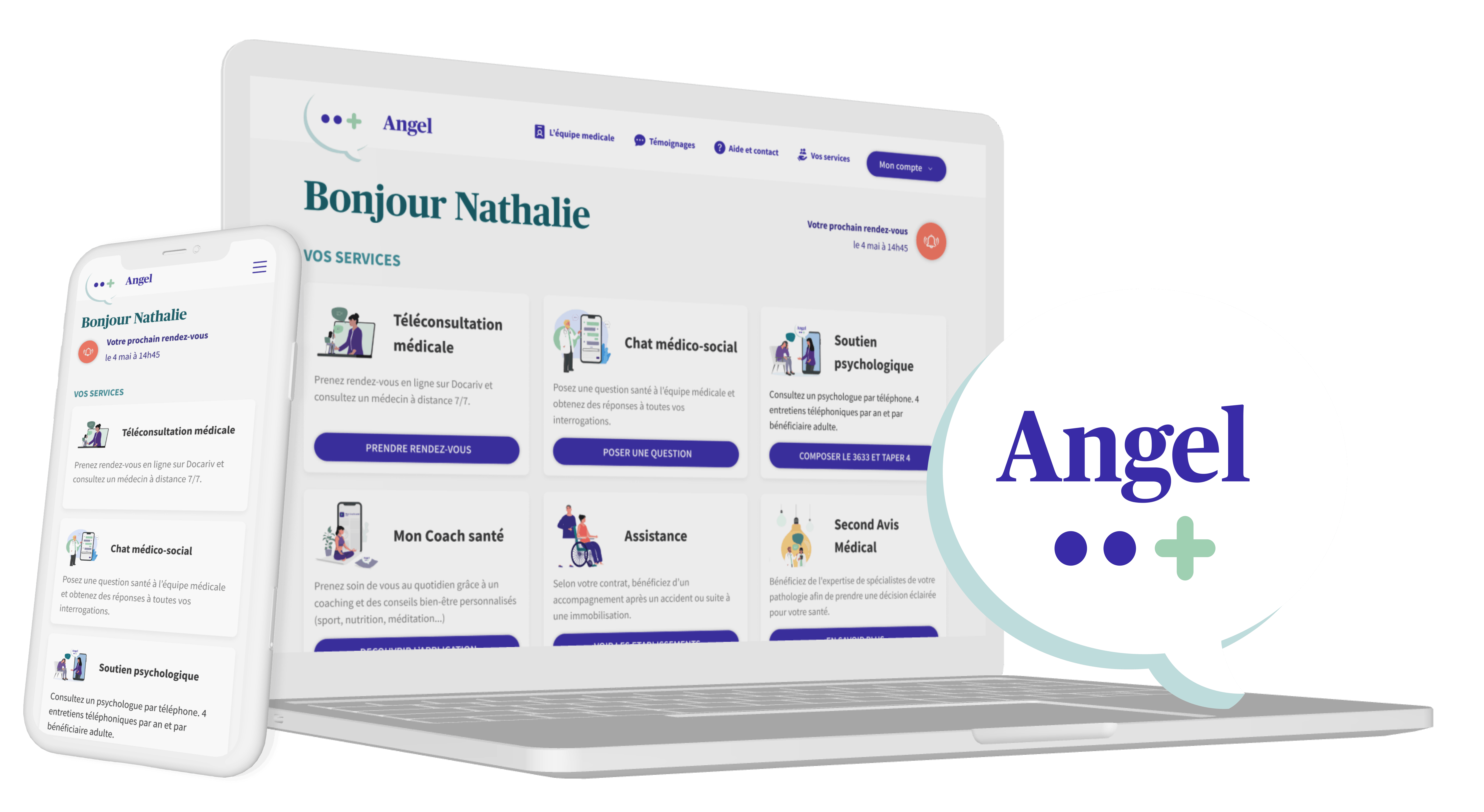 Un ordinateur et un téléphone portable connectés au site angel.fr ...