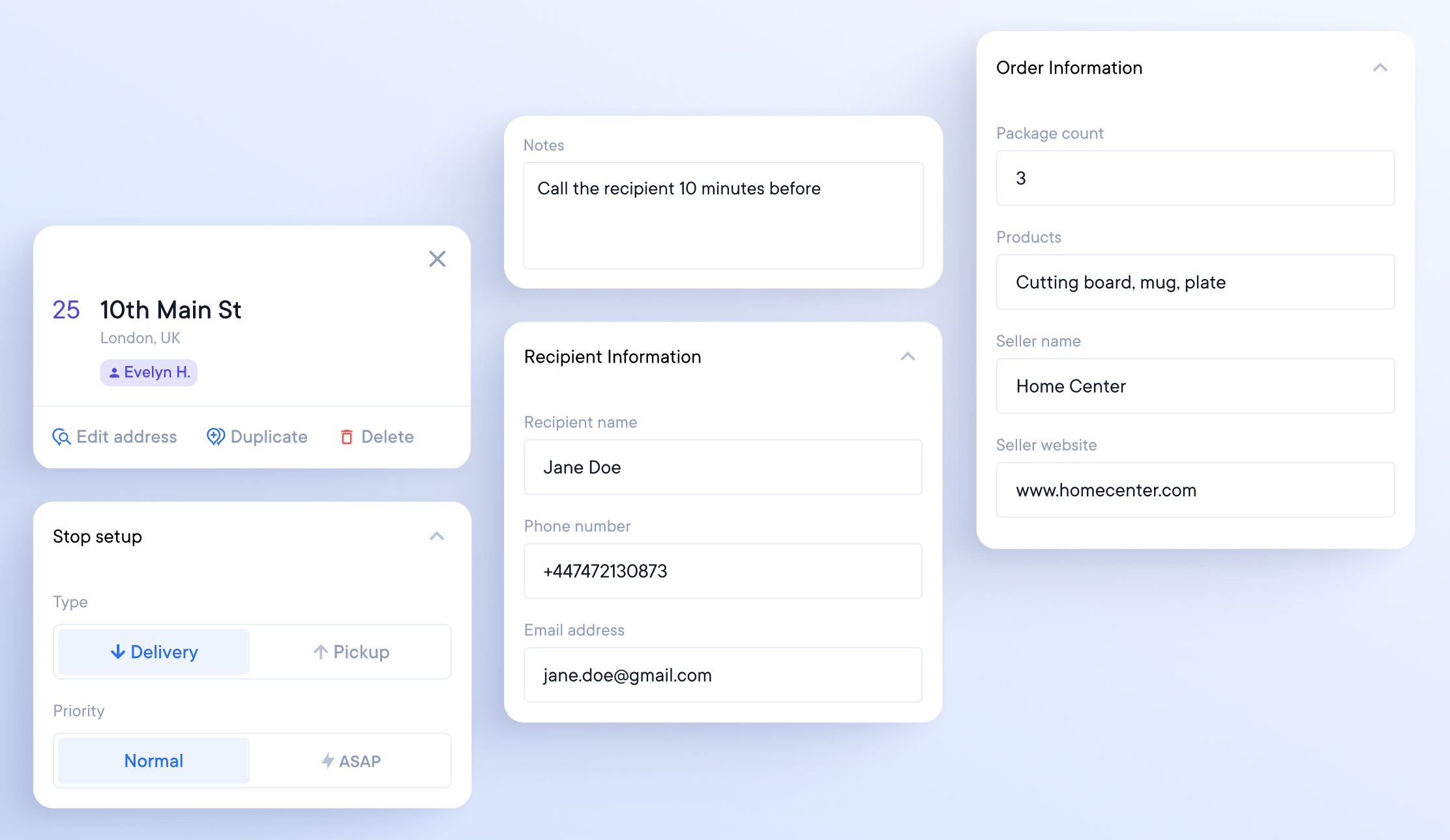 Make changes to a delivery stop without changing your route