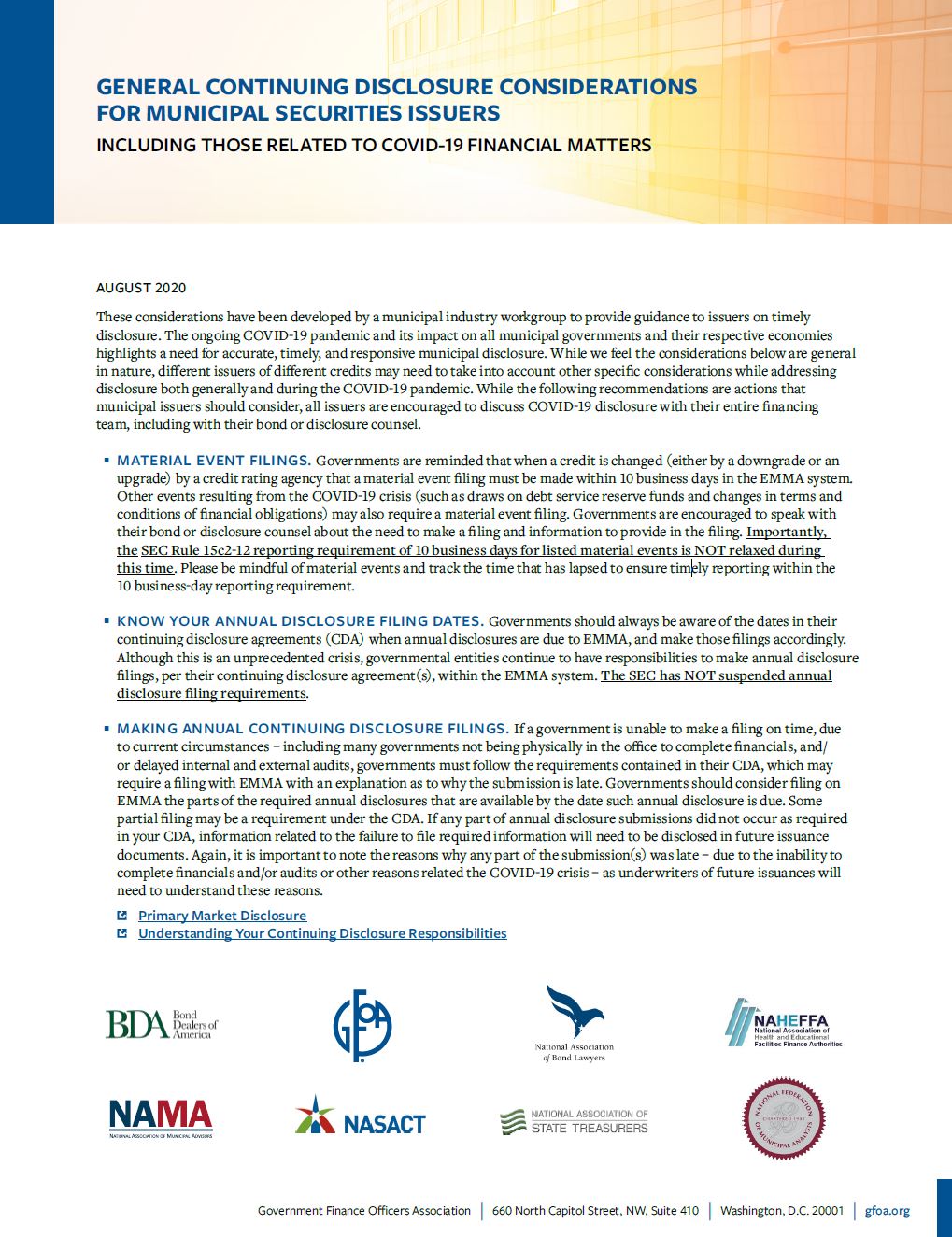 General Continuing Disclosure Considerations for Municipal Securities…