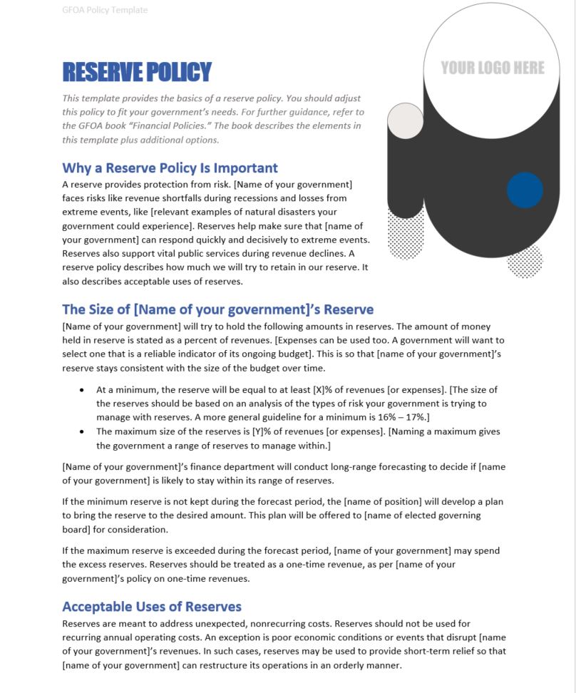 Financial Policy Challenge - Reserve Policies