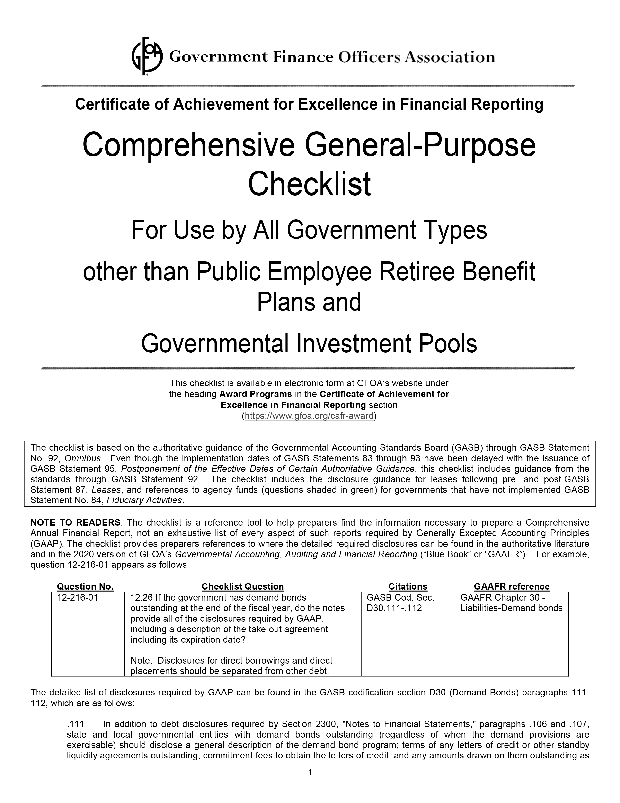 Comprehensive General-Purpose Checklist